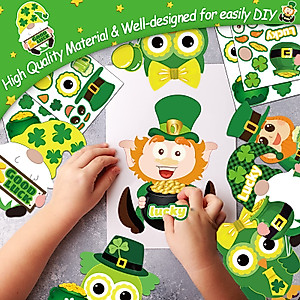 chiazllta 30 PCS St. Patricks Day Craft Kits for Kids DIY Leprechauns Shamrock Owl Gnome Sticker Craft Ornament St. Patricks Art Craft for Party Home Class School Game Activities