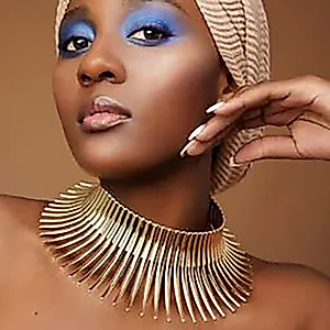 Fstrend Collar Statement Choker Earrings Set Gold Plated African Bib Chunky Necklace Costume Party Jewelry Accessories for Women and Girls (Gold)