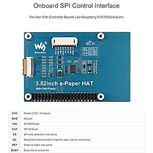 Waveshare 3.52inch E-Paper HAT Compatible with Raspberry Pi 4B/3B+/3B/2B/B+/A+/Zero/Zero W/WH/Zero 2W Supports Jetson Nano 360 × 240 Resolution SPI Interface Black/White Dual Colors