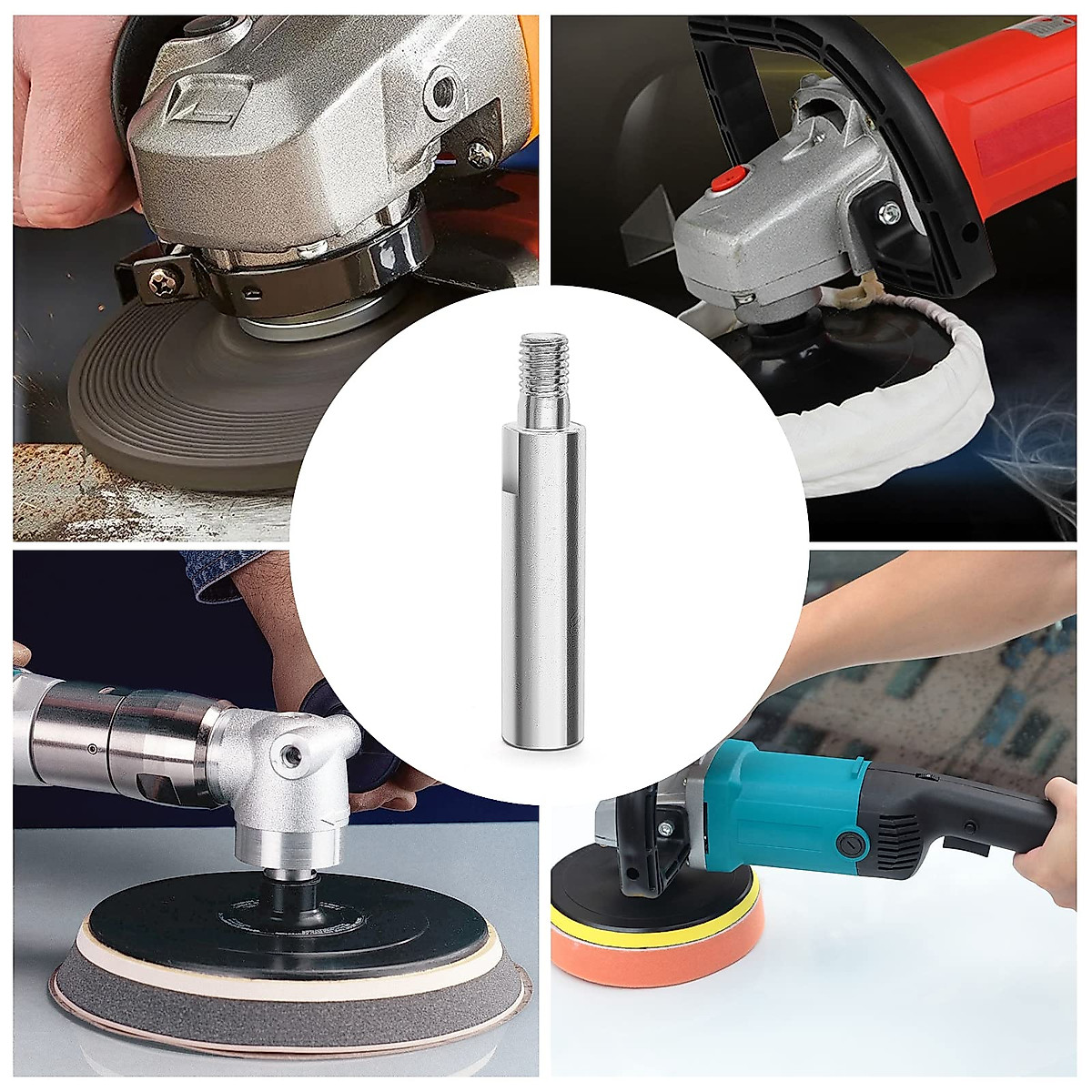 Rierdge Angle Grinder Extension Connecting Rod, 3/8" M10 Thread Hole 80mm Extension Shaft Stainless Steel Rotary Extension Shaft for 100 Type Angle Grinder, 1 Pcs