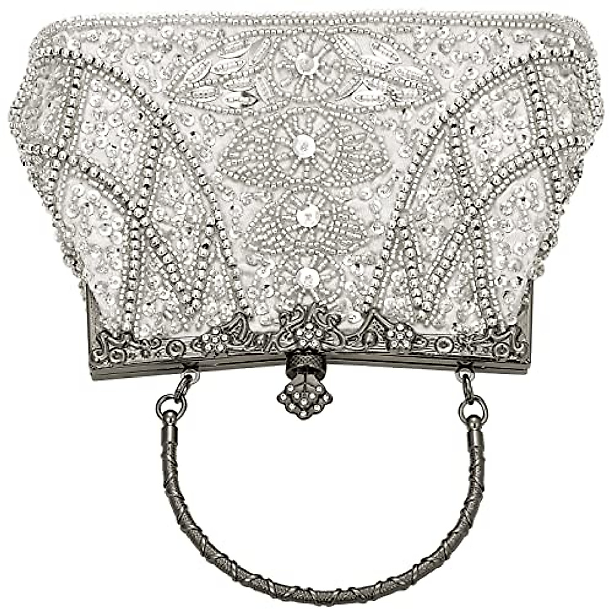AIJUN Women's Vintage Beaded Evening Bag Sequin Clutch Purses for Women Wedding Clutches Prom Cocktail Party Handbags(Silver)