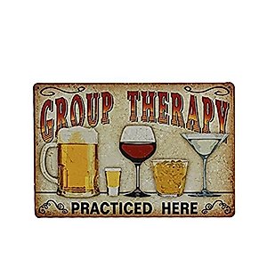NUOLUX Plaque Poster for Cafe Bar Pub Beer Wall Decor Art Tin Sign "Group Therapy Practiced Here" Vintage Metal Tin1