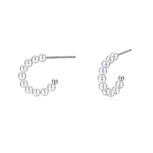 Rnivida 925 Sterling Silver Small Pearl Hoop Earrings for Women (Silver-11mm)