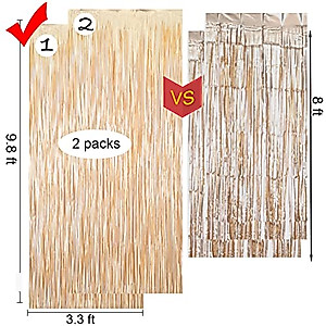Light Gold Backdrop Curtains -6.6x9.8 feet, Pack of 2 | LILF Matte Foil Fringe Curtain with Non-Marking Tape | Tinsel Streamers Backdrop for Birthday Bachelorette Party Decoration Photo Booth Props