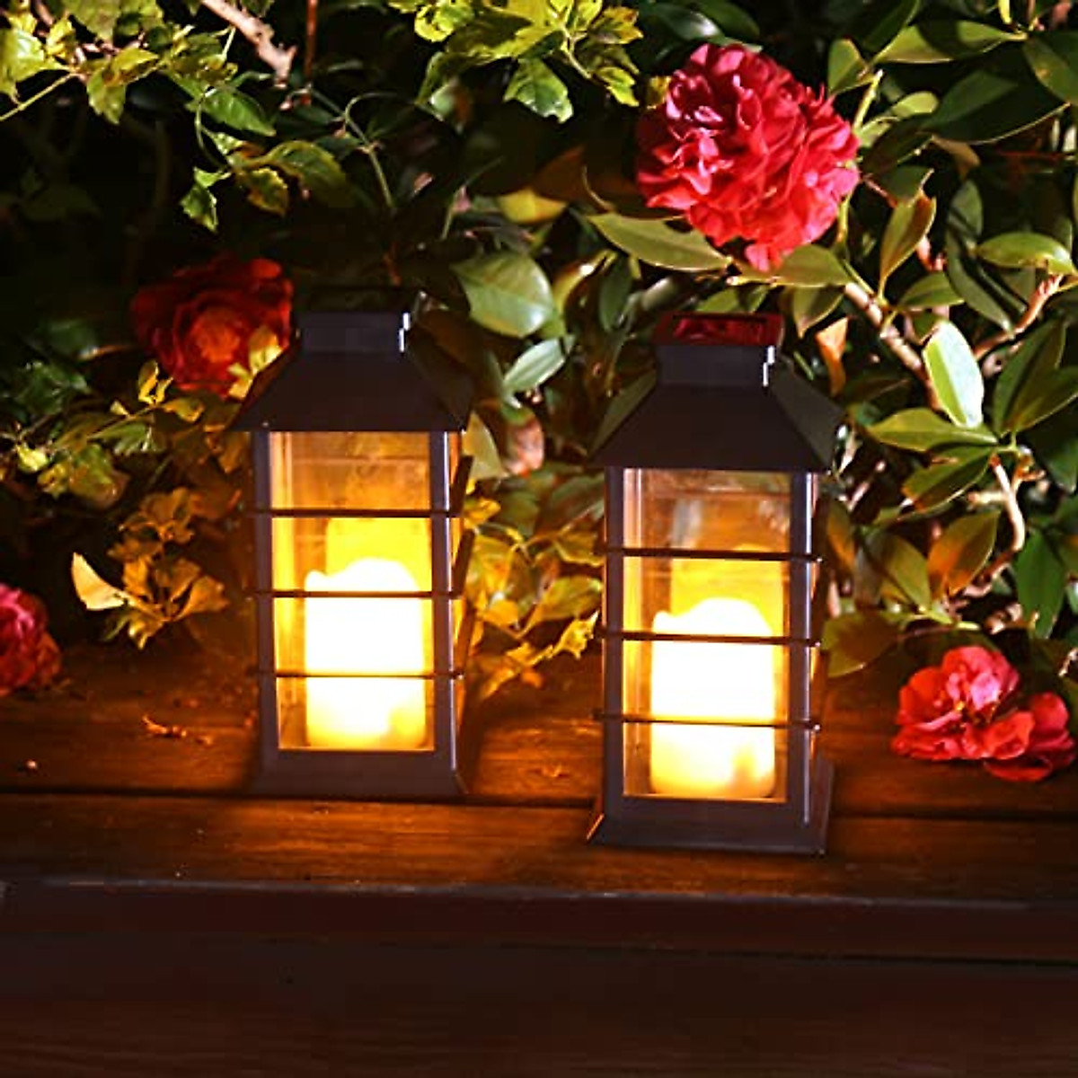newvivid 2 Pack Outdoor Garden Hanging Lanterns with Waterproof LED Flickering Flameless Candle Solar Powered Lights Yard Decor Outdoor Decorative for Pathway Courtyard Party Patio (Black)