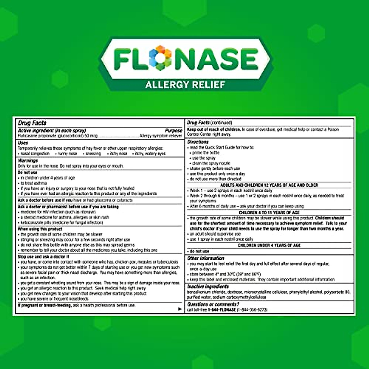 Flonase Allergy Relief Nasal Spray, 24 Hour Non Drowsy Allergy Medicine, Metered Nasal Spray - 144 Sprays (Pack of 2) - Fall and Seasonal Allergy Relief
