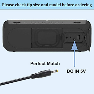for Sony SRS-XB30 Charger 5V AC Adapter for Sony AC-E0530 SRS-XB30 SRS-XB41 RDP-M5iP RDP-M7iP SRS-A1 SRS-A212 SRS-A3 SRS-M50 SRS-M55 Bluetooth Wireless Speaker Replacement Sony Speaker Power Cord…
