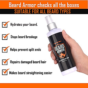 Tame the Wild Beard Straightener with Heat Protectant - Argan Oil, Keratin & Aloe Fortified Spray for Men's Hair & Beard - Large 8.5 Fl Oz Bottle