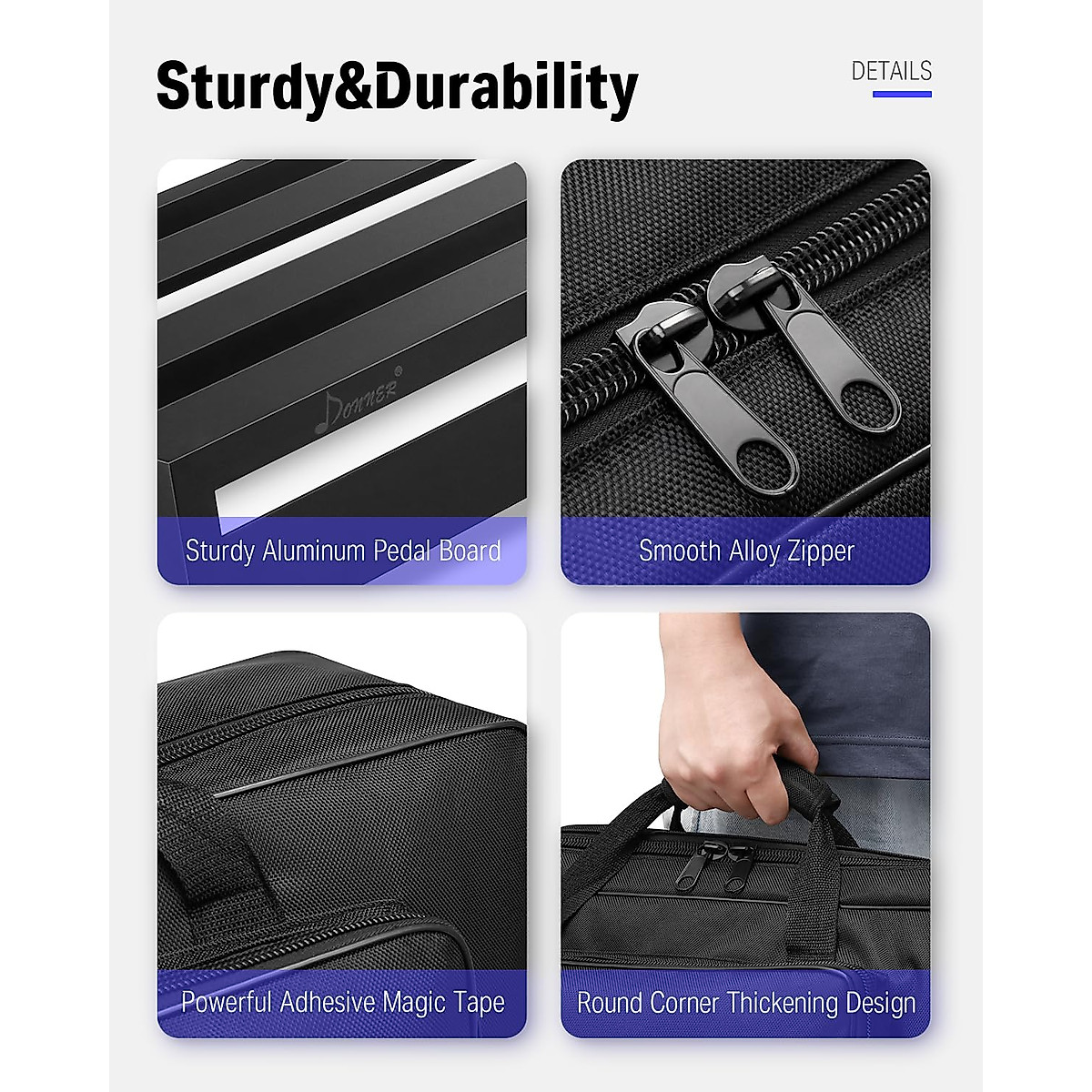 Donner Guitar Pedal Board Case DB-3 Aluminium Pedalboard 20'' x 11.4'' x 4'’ with Bag