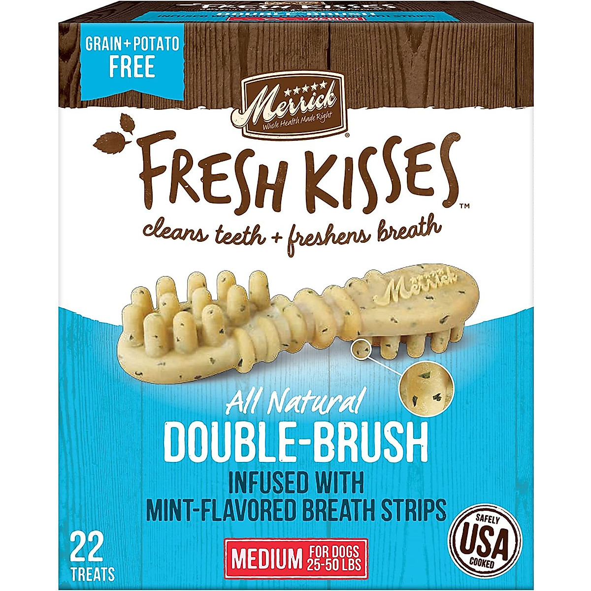 Aurora Pet Variety Pack (2) Merrick Fresh Kisses Double-Brush Medium Dental Dog Treats (1) Coconut + Botanical Oils (1) Mint-Flavored Breath Strips with AuroraPet Wipes