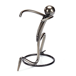 Aayla Tabletop Wine Rack - Metallic Silver Freestanding Countertop Figurine Wine Bottle Holder, Unique Wine Gifts and Accessories for Wine Lovers (Double 1)