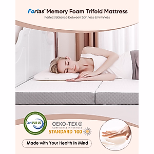 Forias Memory Foam Folding Mattress Full with Storage Bag, 4 Inch Tri-fold Mattress, Breathable Foldable Mattress Topper Portable Mattress for Floor Guest Bed Full Size 75" L x 54" W x 4" H