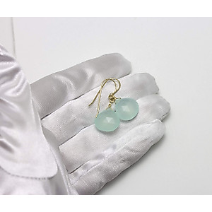 14K Yellow Gold Chalcedony Earrings Soft Aqua Blue Faceted Heart Teardrops Simple Dangles