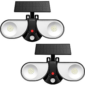 Consciot Solar Lights Outdoor, Ultra Bright Motion Sensor Solar Security Light 1000lm, 40 LED Wall Flood Light with Adjustable Dual Heads, IP67 Waterproof for Garage Patio Garden, Cool White, 2 Pack (OC-WL-001A)