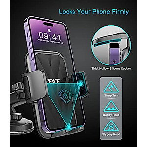 Phone Mount for Car,【Upgraded Stepless Adjustment Suction Cup】 Car Phone Holder Mount Dashboard Windshield Vent Universal Cell Phone Holder Mount for All Smartphones