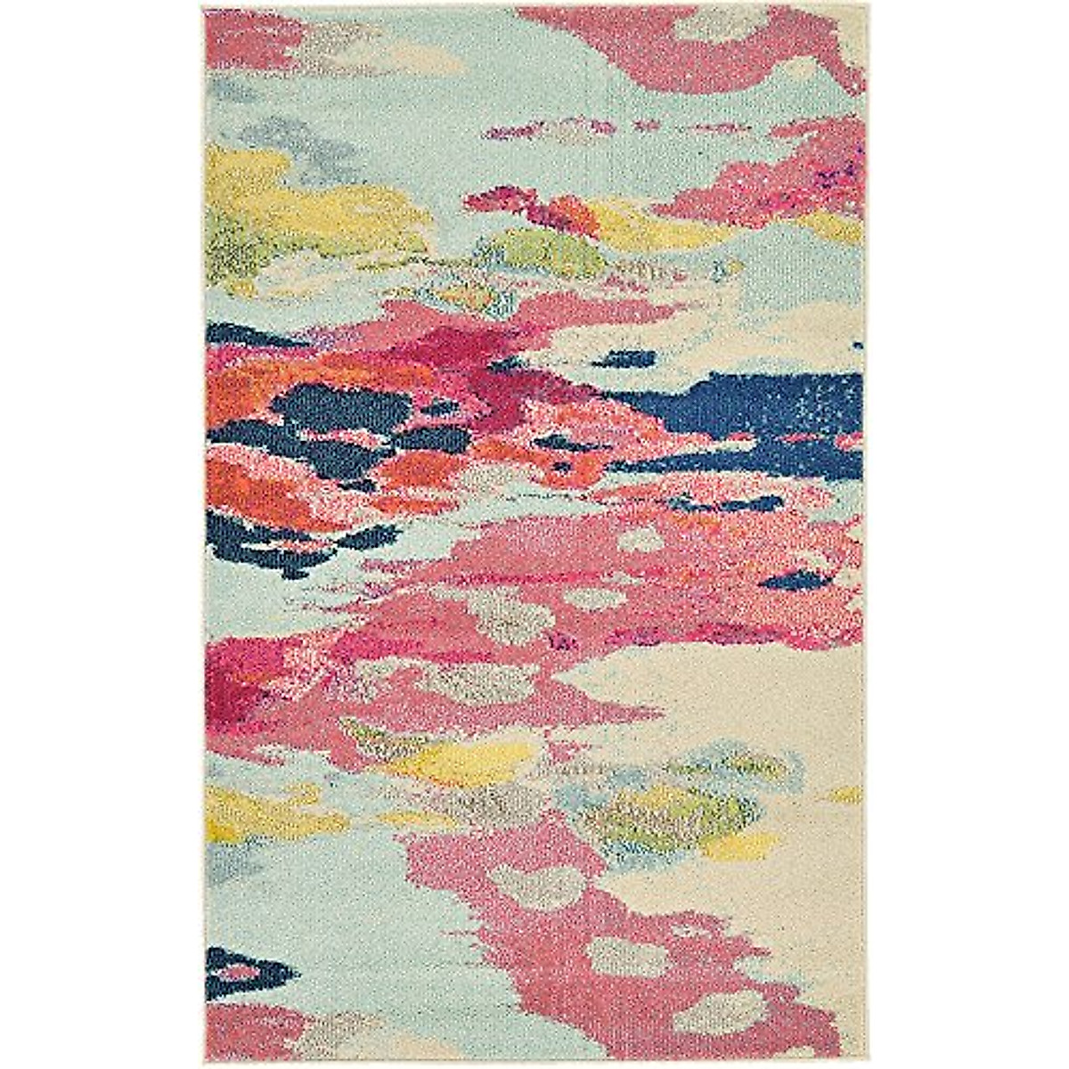 Unique Loom Estrella Collection Light Colors, Abstract, Modern, Vibrant Area Rug, 3 ft 3 in x 5 ft 3 in, Pink/Ivory