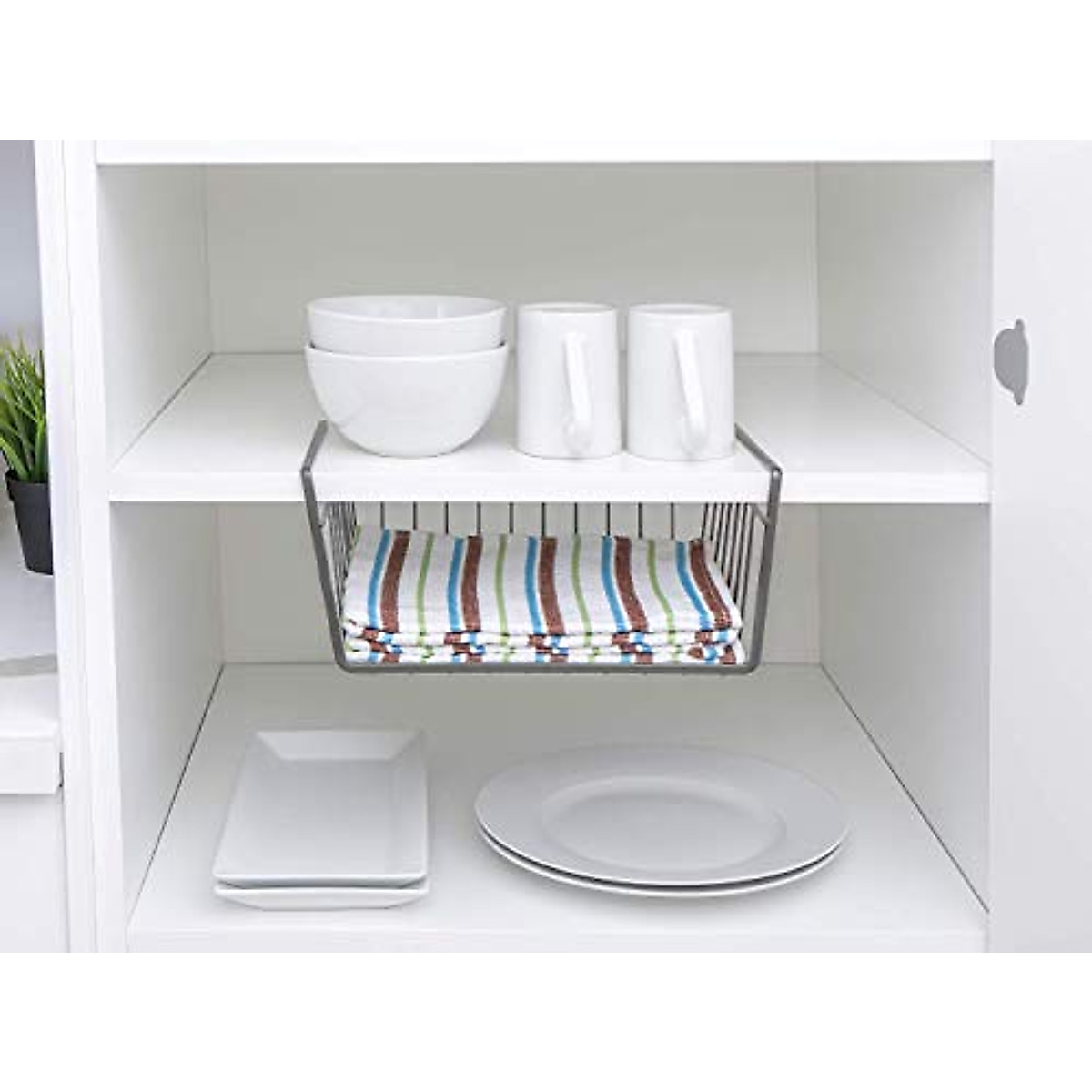 Smart Design Undershelf Storage Basket - Small - Snug Fit Arms - Steel Metal Wire - Rust Resistant - Under Shelves, Cabinet, Pantry, and Shelf Organization - 12 x 5.5 Inch - Charcoal Gray