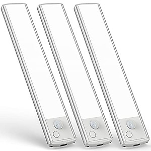ASOKO Under Cabinet Lights Motion Sensor USB-C Rechargeable LED Closet Lights Battery Operated Wireless Magnetic Light Strip for Kitchen(White,3Pack)