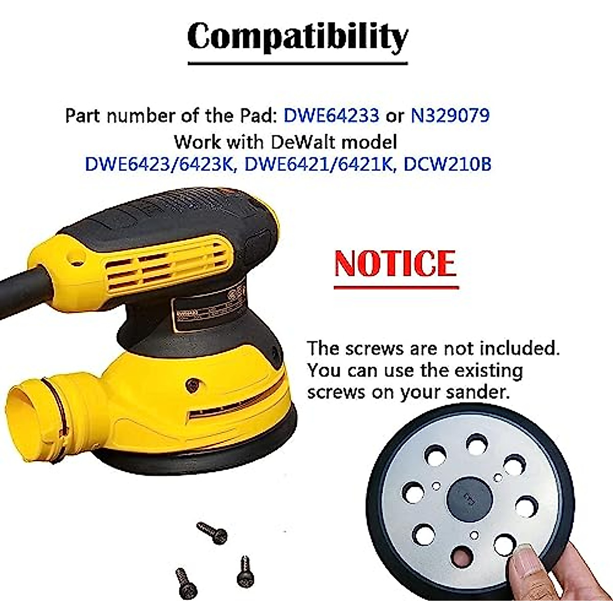 Union Pads & Abrasives OEM1 5 Inch 8 Hole Replacement Sander Hook and Loop Orbital Sander Pad for DeWalt 151281-08, DW4388 Fits DeWalt DW421, DW423, D26453, D26451, DW422, Porter Cable 390K 382 343/VS