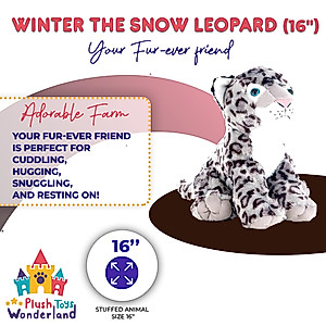 Winter The Snow Leopard Stuffed Animal – 16 Inch Soft and Huggable Plush Toy for Kids – Cute and Adorable Snow Leopard Plushie – Ideal Gift for Boys and Girls