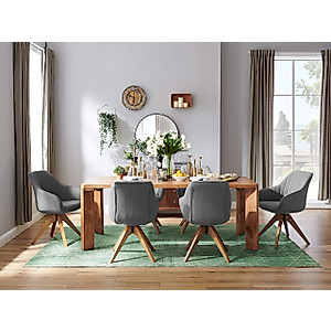 Art Leon Mid-Century Modern Swivel Accent Chair with Beech Wood Legs, Grey Upholstered Cute Desk Chair Without Wheels for Home Office Living Room Bedroom