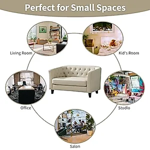 Husbedom 50 Inches Loveseat, Small Air Leather Couch for Small Spaces, Mini Sofa with Button Tufted Décor for Bedroom, Love Seats Furniture, Living Room, Bedroom, Apartment, Dorm, Beige