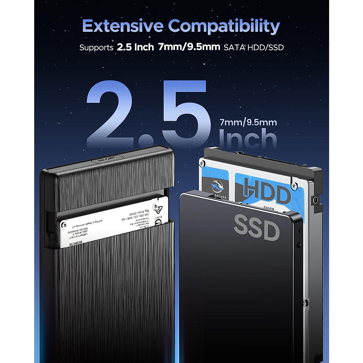 ORICO USB 3.0 to SATA III 2.5" External Hard Drive Enclosure for 2.5 Inch 7mm-9.5mm SATA HDD/SSD Tool Free [UASP Supported],Black(2189U3)