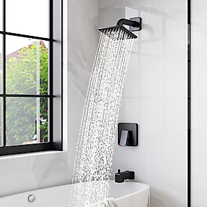 Esnbia Shower Faucet Set, Shower Head and Handle Set with 6-Inch Rain Shower Head and Tub Spout, All Metal Single-Handle Bathtub Shower Faucet Trim Kit (Shower Valve Include), Matte Black