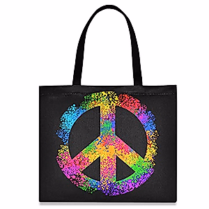 ZzWwR Stylish Color Hippie Peace Sign Large Shoulder Tote Bag Lightweight Durable Handbags for School Gym Beach Weekender Pool Travel Hiking Yoga Nurse