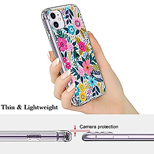 ICEDIO iPhone 11 Case with Screen Protector,Clear with Cute Colorful Blooming Floral Flower Patterns for Girls Women,Slim Fit TPU Cover Protective Phone Case for Apple iPhone 11 6.1 inch