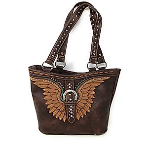 Concealed Carry Hobo Double Flat Strap Purse Wings Buckle with Matching Wallet (Dark Brown)