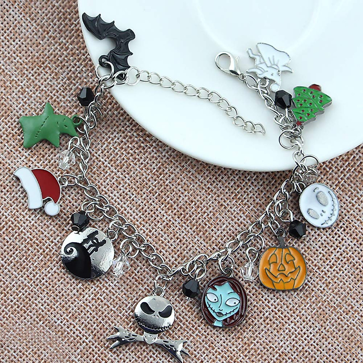 HANRESHE Nightmare Before Christmas Bracelet Jack Skull Enamel Pendant Trendy Jewelry Jack Skull Beautiful Snake Chain Link Bracelet Women Gift