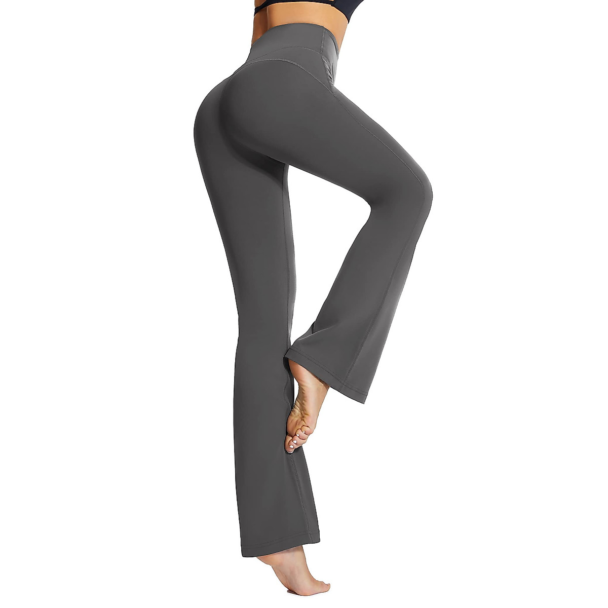 VICUR Women's Flare Yoga Pants V Crossover High Waisted Yoga Pants Non See Through Bootleg Yoga Leggings Grey-XS