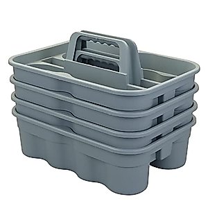 Ramddy Plastic Organizer Caddy, Carry Caddy with Handle, Gray, 4 Packs