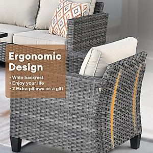 XIZZI Outdoor Rattan Patio Furniture Set, 5 Pieces All Weather Grey Wicker Conversation Set with Sofa Couch, Chairs and Ottomans for Garden,Deck and Backyard (Beige)