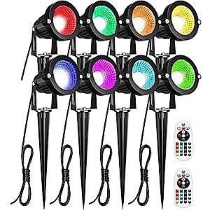 ZUCKEO Landscape Lighting 6W RGB Low Voltage LED Landscape Lights 12V 24V Garden Pathway Lights Waterproof Remote Control 16 Color Changing Decorative Lights for Indoors Outdoors(8 Pack)