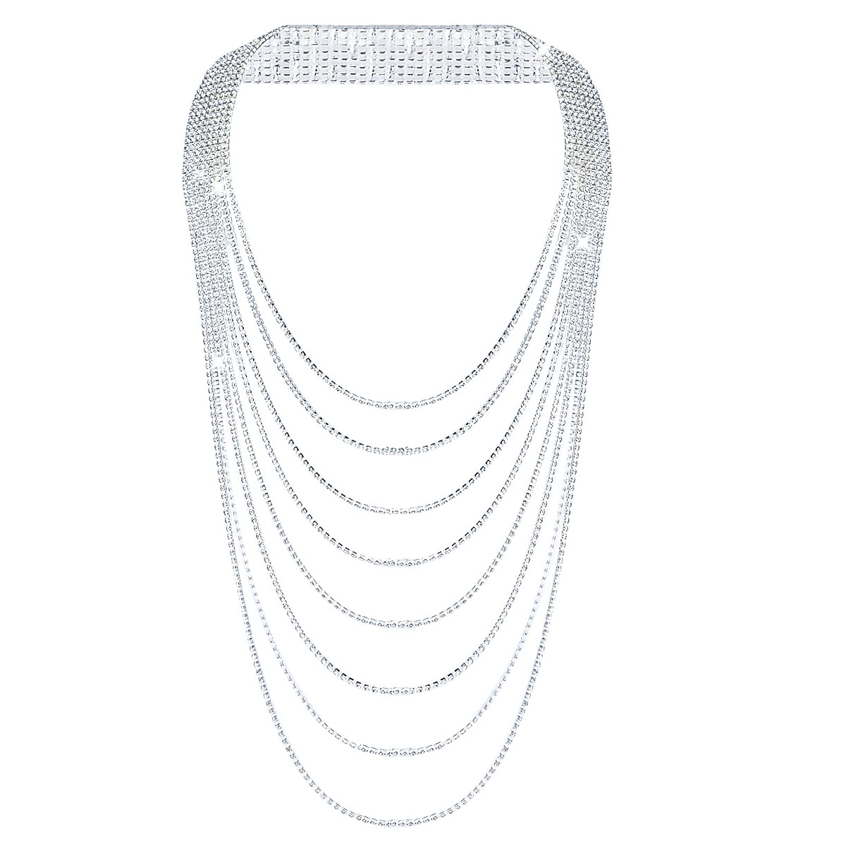 Layered Rhinestone Backdrop Necklace for Women 8 Strand Crystal Choker and Back Chain Necklace Bridal Jewelry for Wedding Prom Party