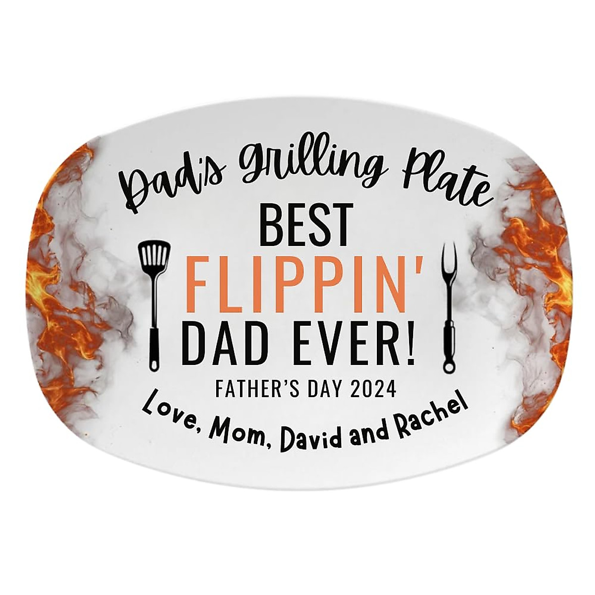 LASFOUR Custom Grilling Plate Best Flippin' Dad For Dad Papa, Daddy's Grilling Plate Personalized Father's Day Grilling Gifts, Platter Gift From Daughter Wife Funny Bbq Birthday Present Ideas (PA06)