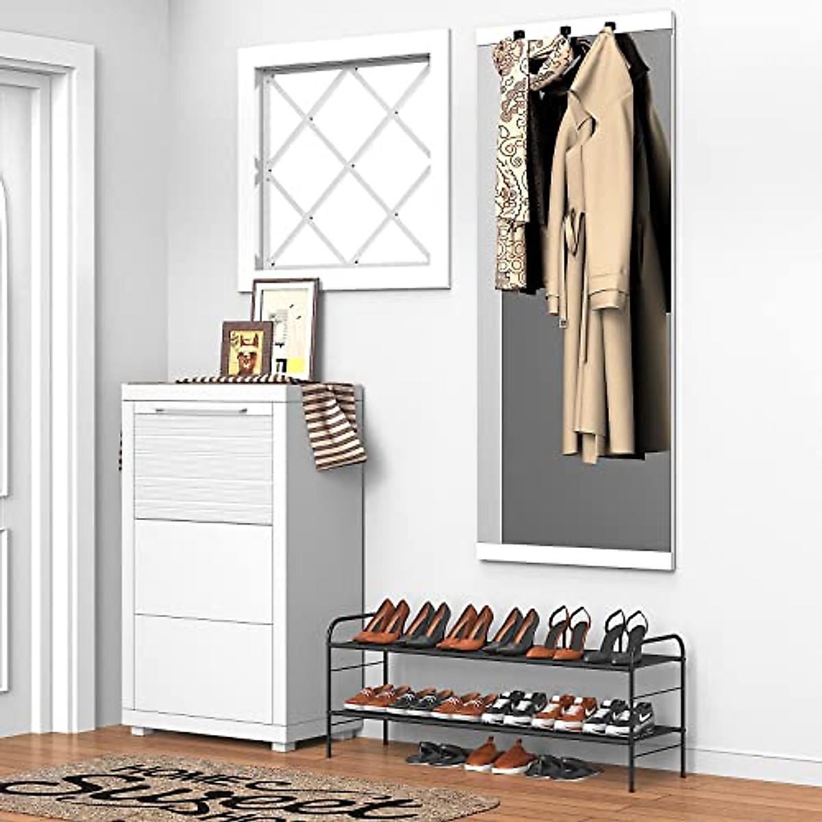 Coonoor 2-Tier Long Shoe Rack Storage for Wide Shoe Shelf Organizer,Black