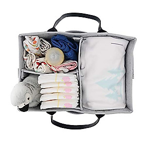 HOMEVAGE Diaper Caddy Caddies Organizer, Baby Cloth Diapering, Tote Bag, Nursery Storage Bin for Changing Table, Portable Car Travel Organizer (Light Grey)