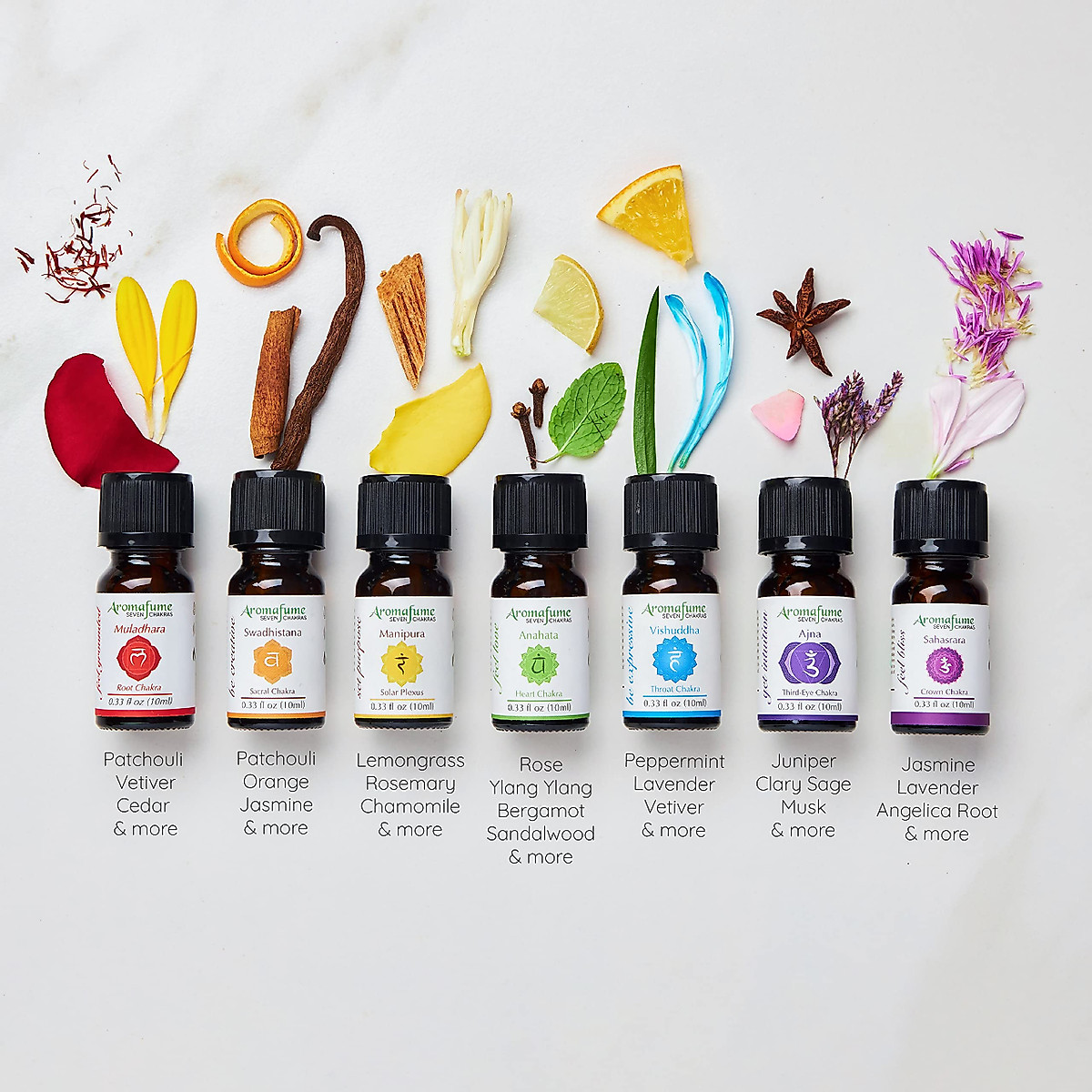7 Chakra Essential Oil Diffuser Blend Gift Set by Aromafume | 7x 10ml/0.33 fl oz |Aromatherapy Oils for Meditation, Chakra Balance| Yoga & Reiki Gifts| Essential Oil Set for Plexus, Root Chakra & more