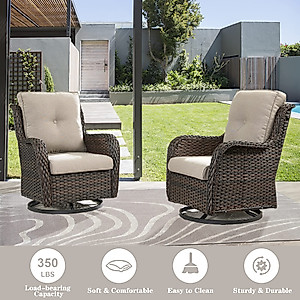 Belord Wicker Patio Furniture Sets - 8 Piece Outdoor Rattan Furniture Conversation Sets with 4 Swivel Rocker Chairs, Rattan Sofa, Wicker Ottomans and Coffee Table, Brown/Beige