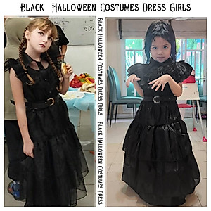 VORLITS Black Halloween Costumes Dress Girls Cosplay Christmas Party With Wigs Belt Socks Cat Ears Headband Wig Cap