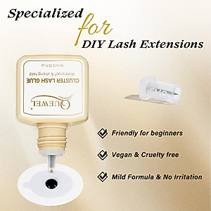 QUEWEL Lash Clusters Glue 10ml Cluster Lashes Glue Black DIY Lash Extensions Glue for Individual Lashes Long-Lasting Eyelash Glue No Irritation, Large Capacity No Shaking(Black-10ml)