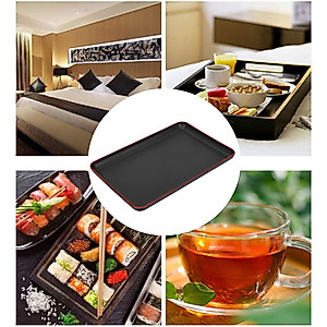 Rectangle Serving Tray,Tea Serving Tray， Bent Ply Tray,Fast Food Cafeteria Tray,Non-Slip Multi-Purpose Plastic Cafeteria Tray for Coffee Table, Kitchen, Parties，Black&Red (11.8 * 7.9 in)
