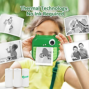 AURTEC Instant Camera for Kids, Mini Thermal Printing Camera, No Ink Required, 48MP Dual Camera,1080P HD Video, 32G TF Card, 3 Print Paper, 2.4 Inch Color Screen, Cute Animal Cartoon Design, Dinosaur
