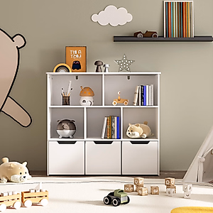 35" Kids Bookshelf with 5 Shelves & 3 Drawers,Book Shelf for Toy Storage for Kids Rooms,Toddler Toy Storage Bookshelf for Kids,Kids Book Shelf for Playing Rooms,Children's Room,School,Hallway-White