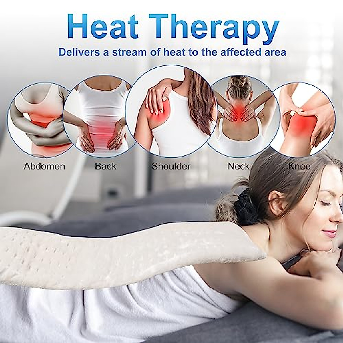 Ariliya Heating Pad for Back Pain & Cramps Relief- XL Electric Heating pad 4 Heat Settings 2h Auto-Off 12 x 24 Heated Pad, Beige-Beige