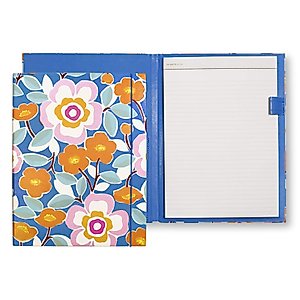 Kate Spade New York Blue Leatherette Notepad Folio, Professional Padfolio with Lined Writing Pad, Interior Pocket, and Pen Loop, Pop Floral