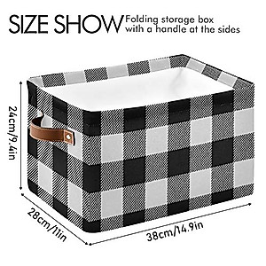 Nander Large Foldable Storage Bin Rectangle Waterproof Storage Basket Cube with PU Handles for Organizing Nursery Home Closet & Office - White Black Buffalo Plaid, 2 Pack